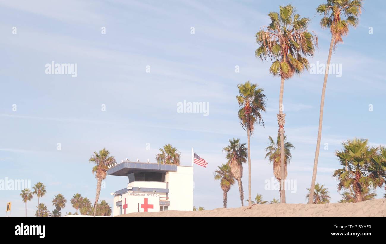 Lifeguard stand, life guard tower hut, surfing safety on California ...