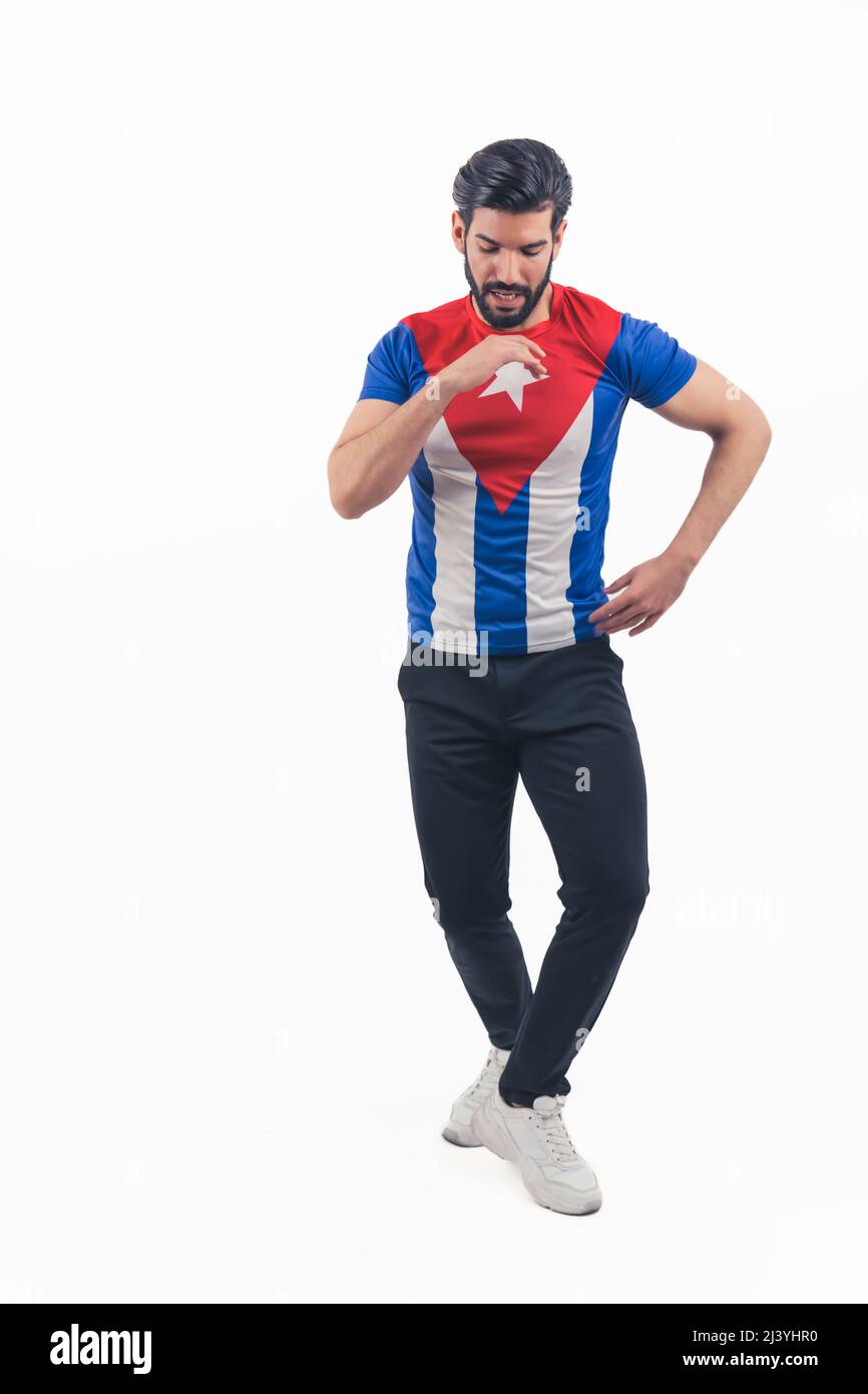 passionate attractive Latino American man dancing enthusiastically full ...