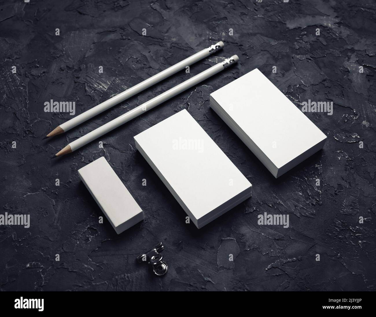Blank branding identity. Blank business card, pencils and eraser on ...