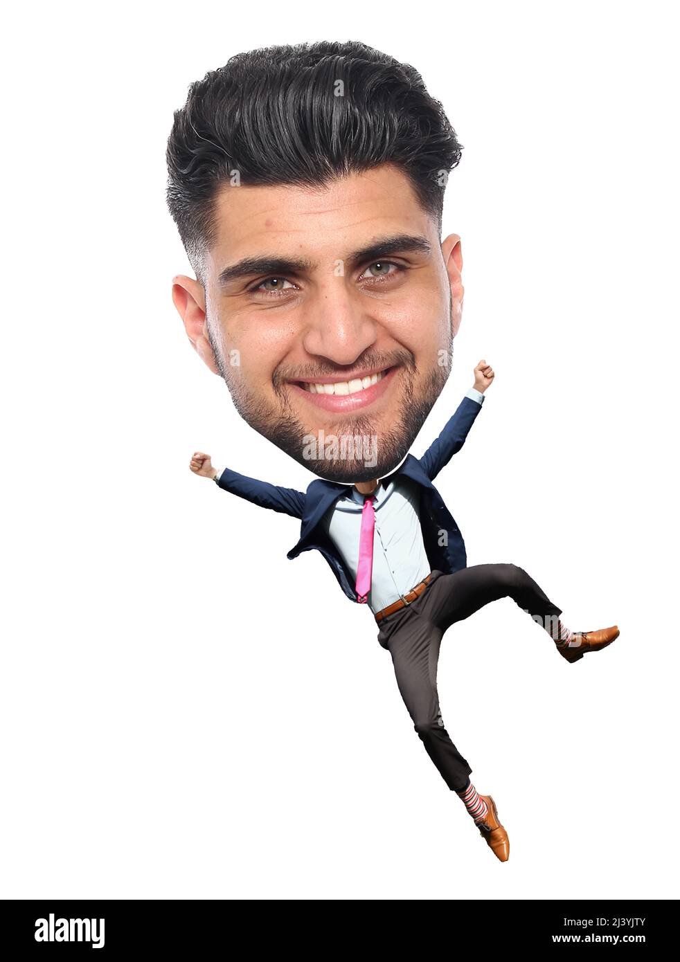 Man jumping in front of a white background with a big Head and jumping ...