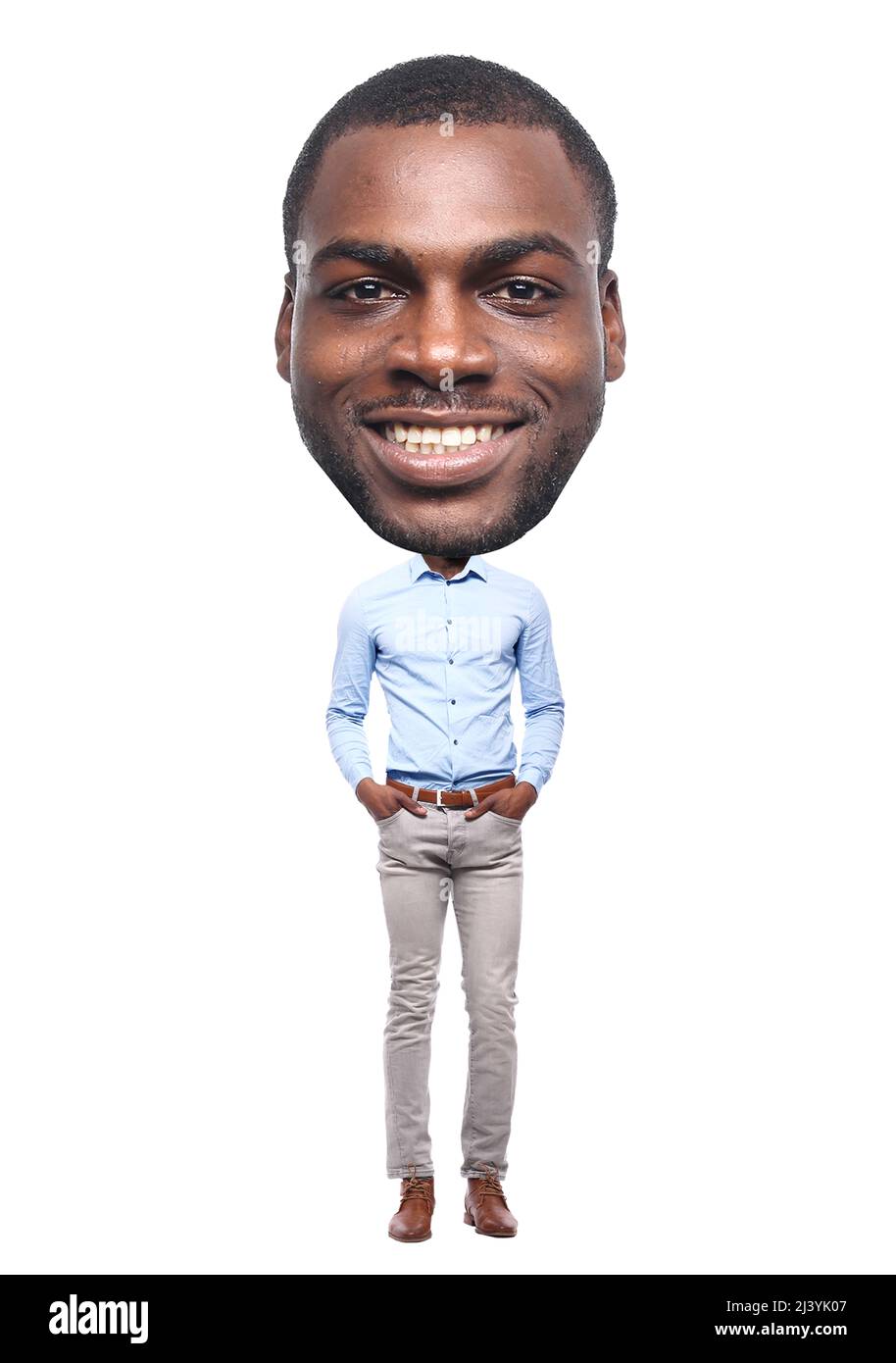 Beautiful man in front of a white background with a big Head Stock ...