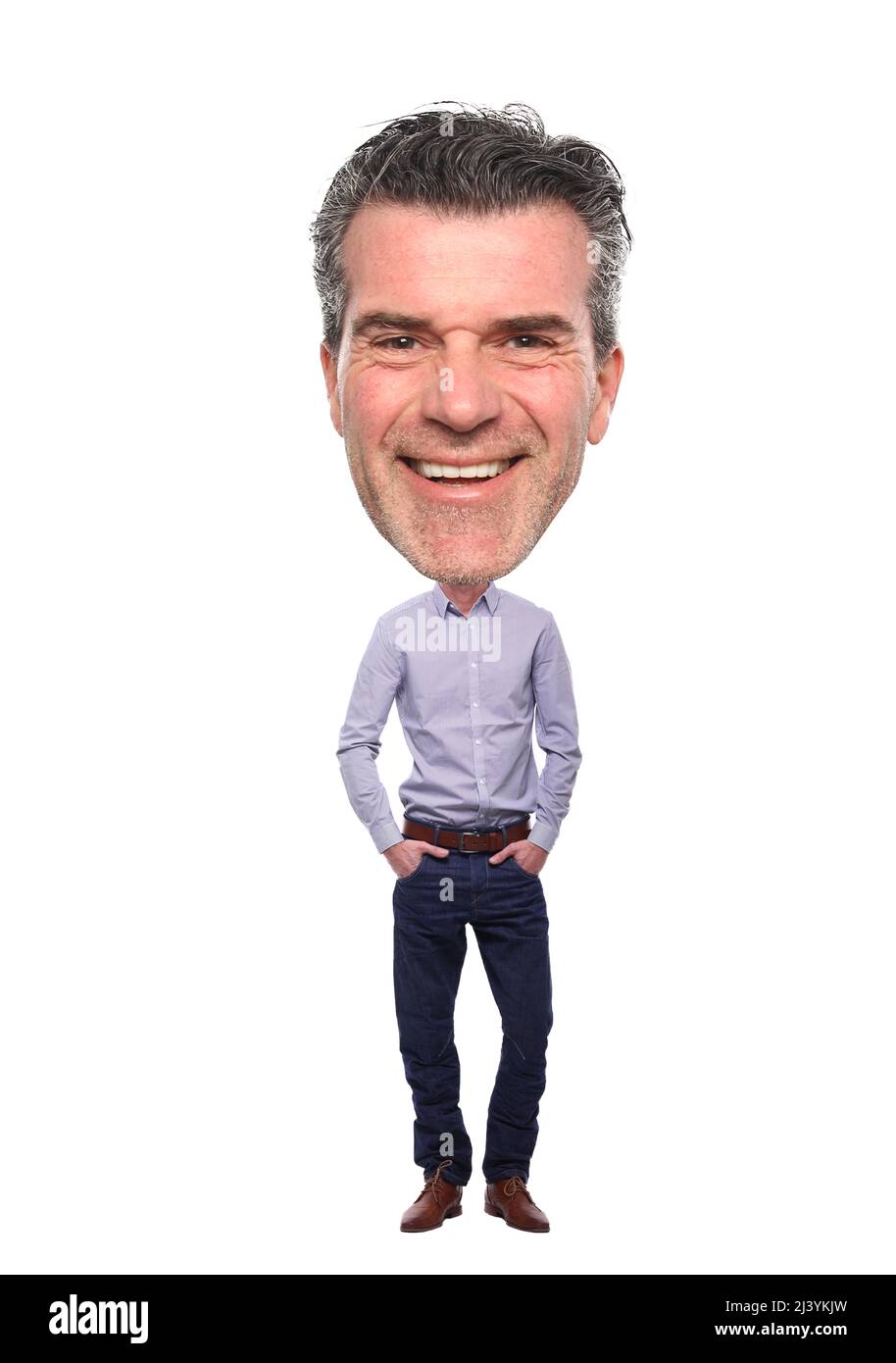 Beautiful man in front of a white background with a big Head Stock ...