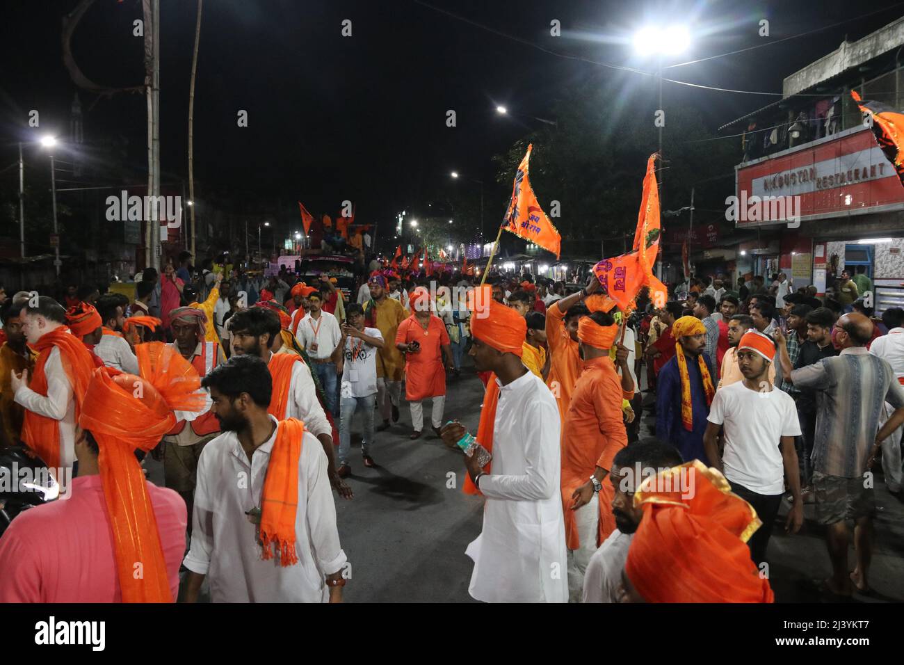 Kolkata, West Bengal, India. 10th Apr, 2022. Indian devotees take part in a religious procession ...