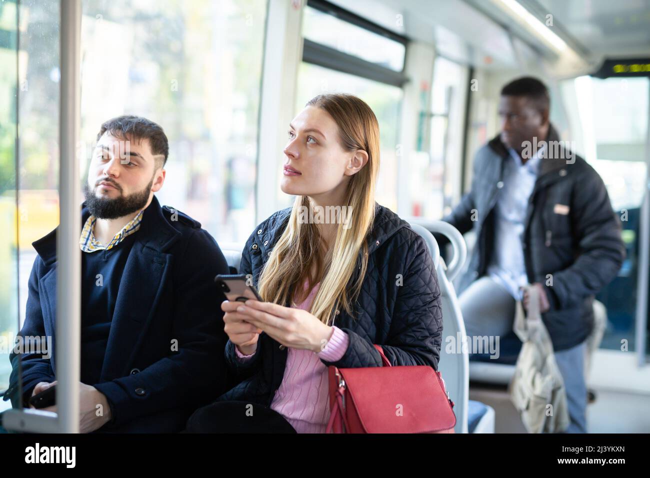 People riding city bus Stock Photo - Alamy