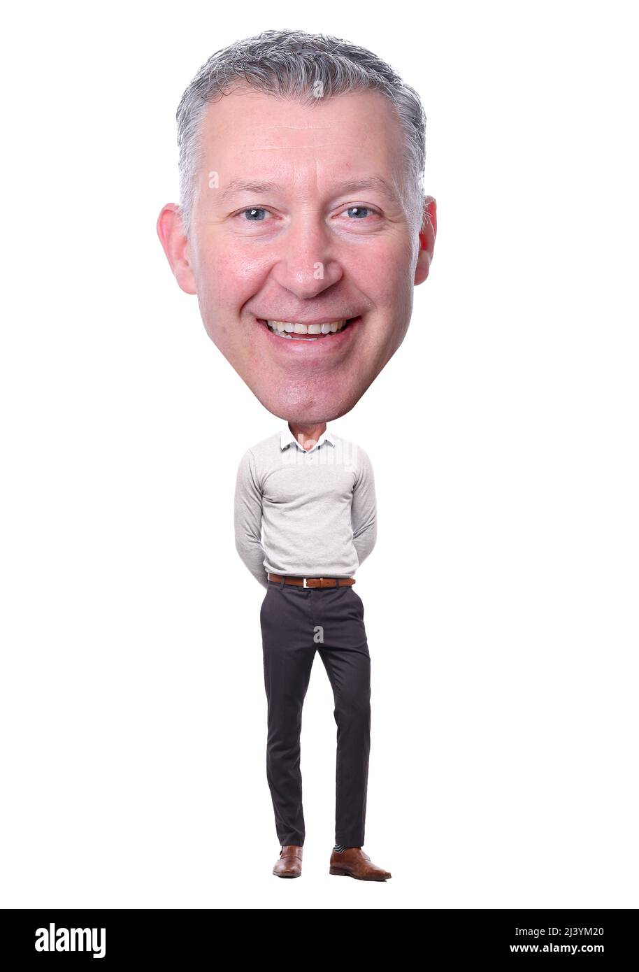 Beautiful man in front of a white background with a big Head Stock ...