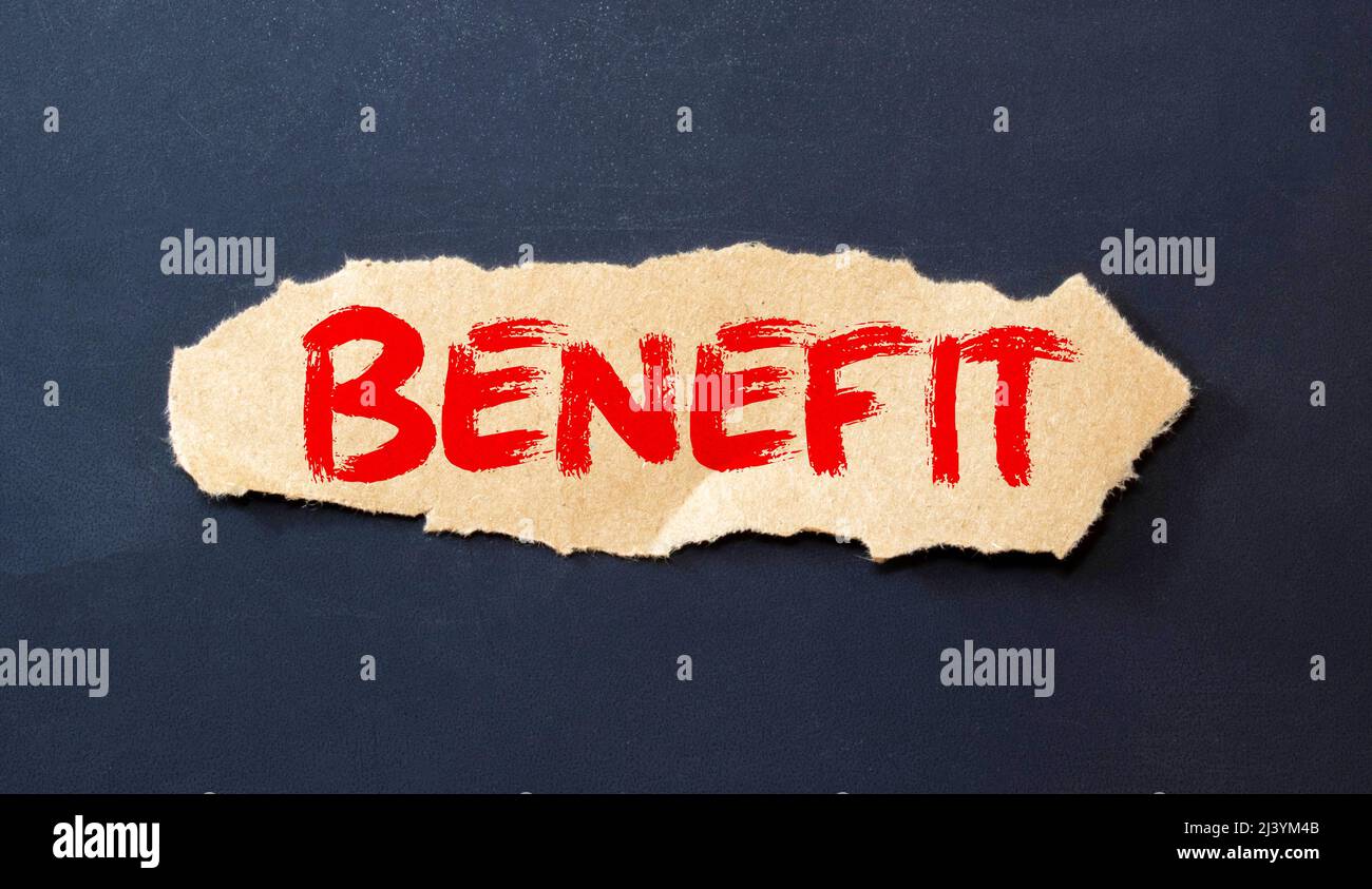 benefits text on board with keyboard Stock Photo - Alamy