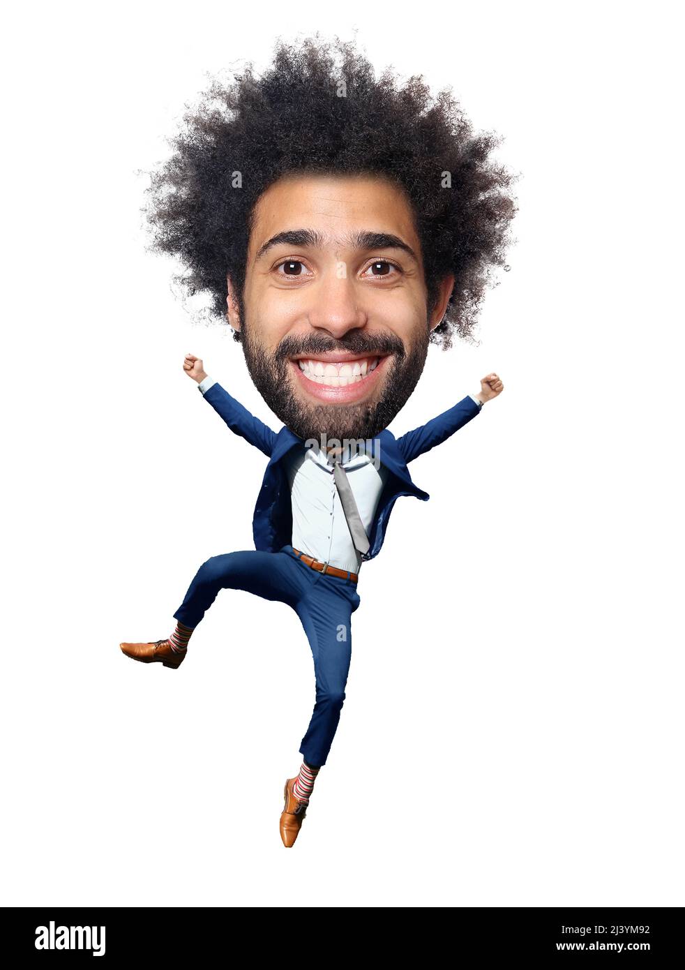 Man jumping in front of a white background with a big Head and jumping ...