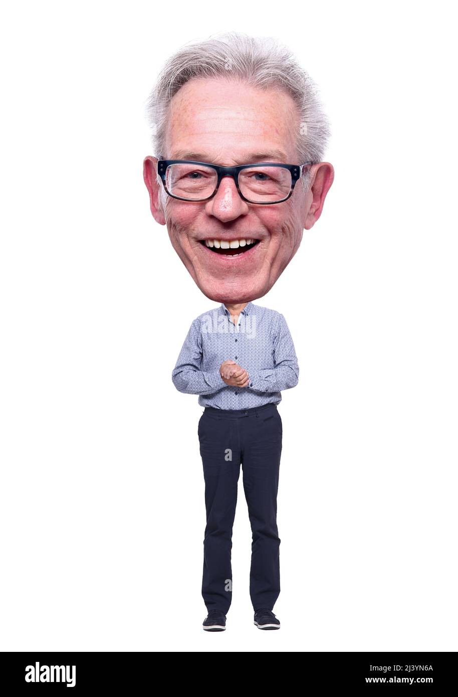 Beautiful man in front of a white background with a big Head Stock ...