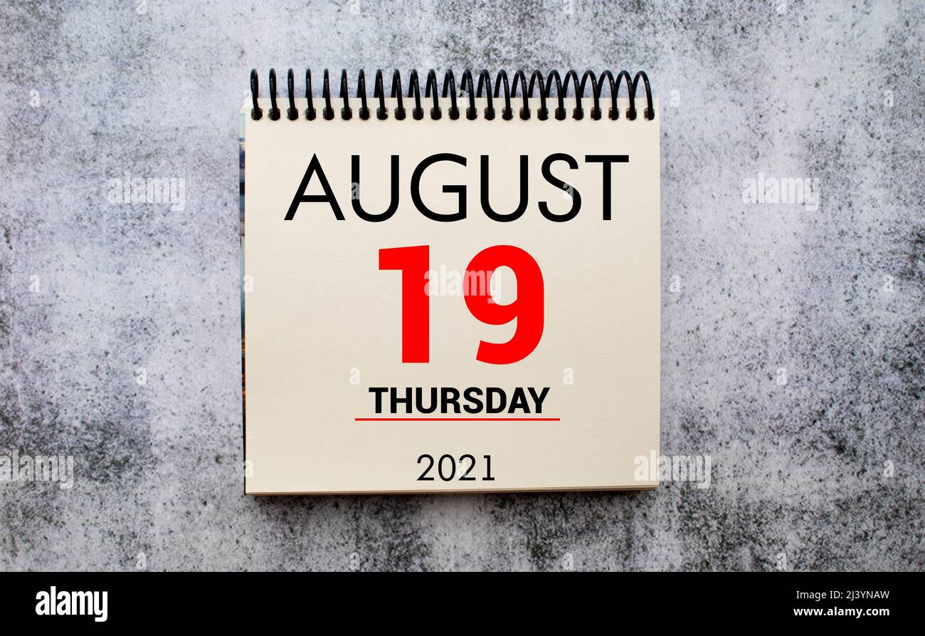 tear-off calendar sheet with date August 19 Stock Photo - Alamy