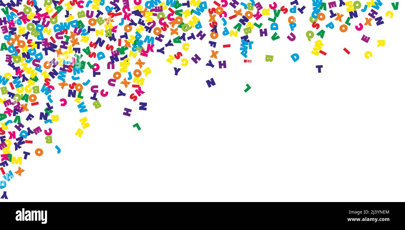 Falling letters of English language. Colorful flying words of Latin ...