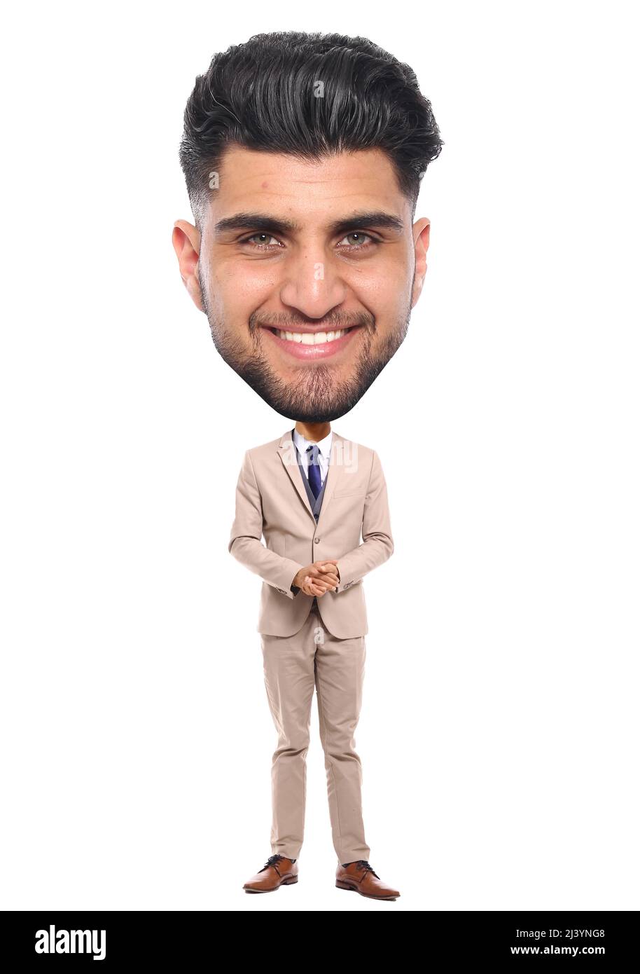 Beautiful man in front of a white background with a big Head Stock ...