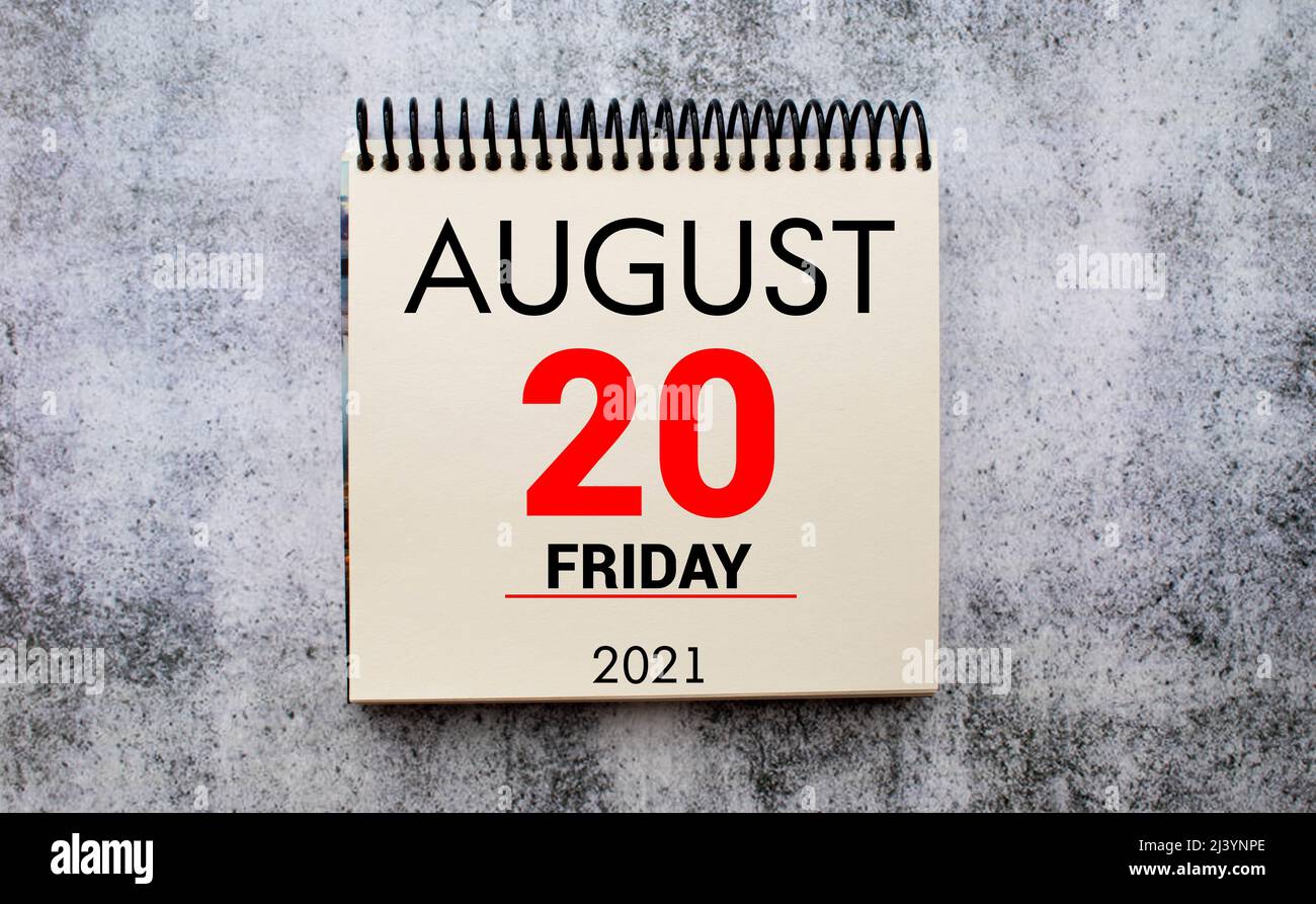 Wall calendar with a red pin - August 20 Stock Photo - Alamy