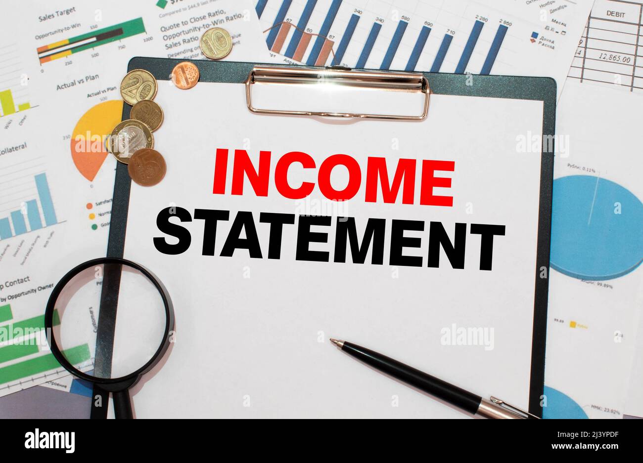income statement, the text is printed on a piece of paper torn from a ...