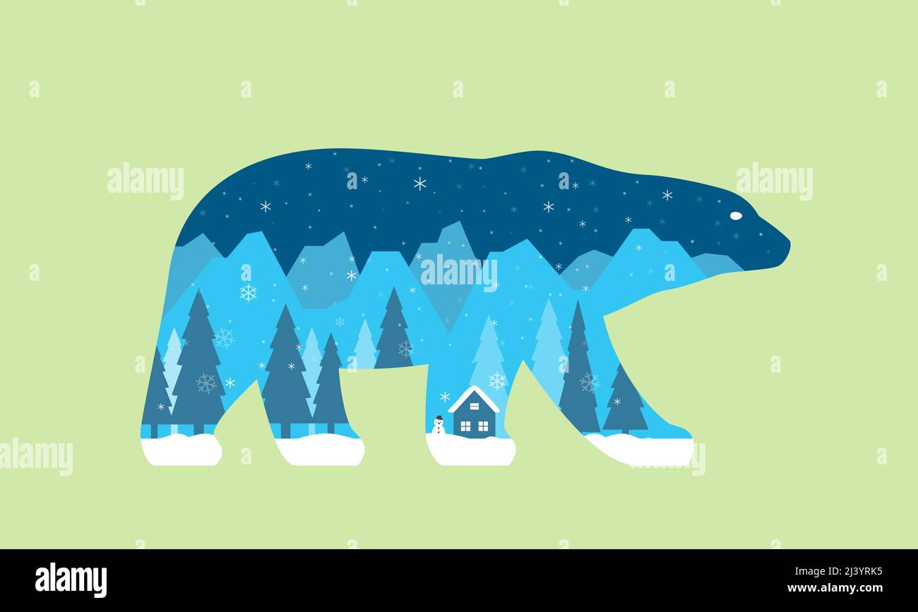 Winter landscape showing on the shape of polar bear Stock Vector Image ...