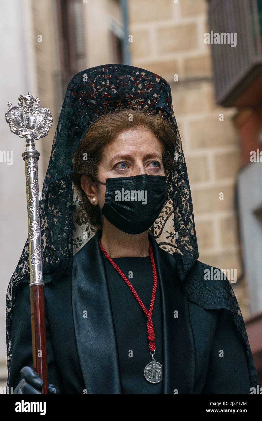 Madrid, Spain. 10th Apr, 2022. A woman seen with a black mantilla ...