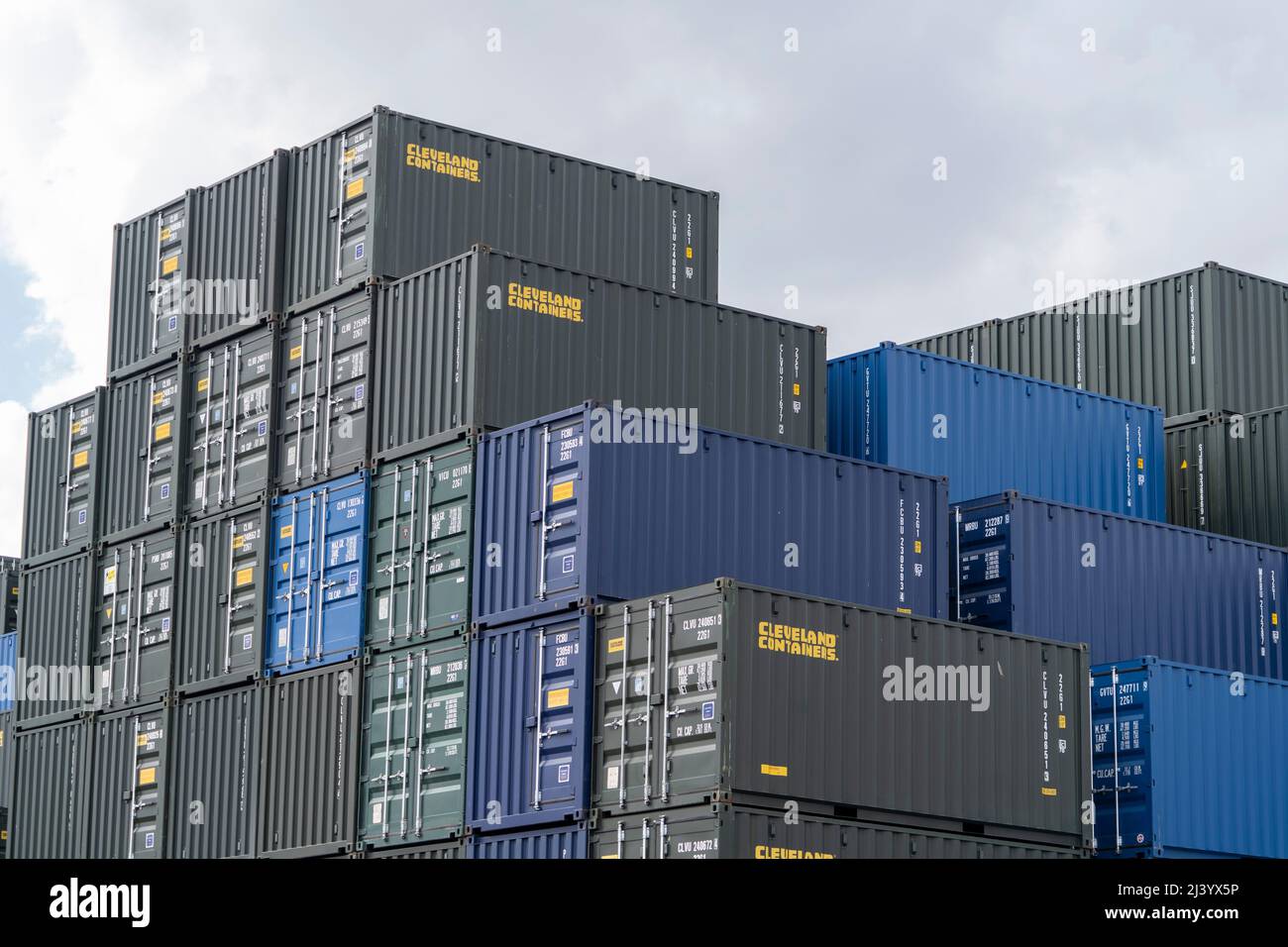 Stacks of shipping containers in the Port of Felixstowe, Suffolk, which ...