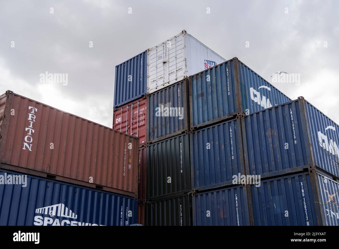 Stacks of shipping containers in the Port of Felixstowe, Suffolk, which ...
