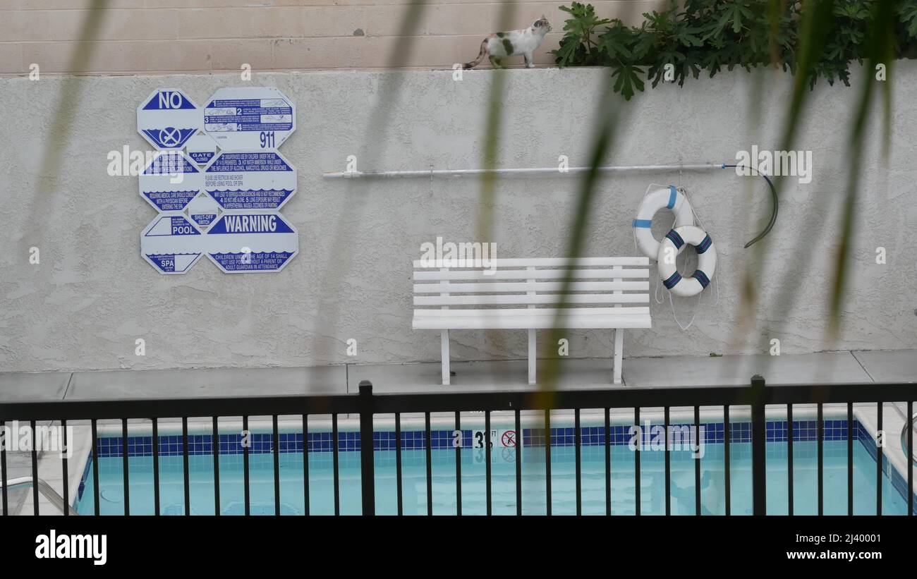 Round rescue lifebuoy for safety on water in swimming pool by motel ...