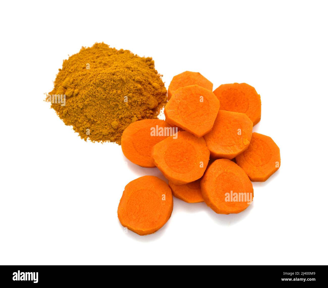 Fresh turmeric slices isolated on white background Stock Photo - Alamy