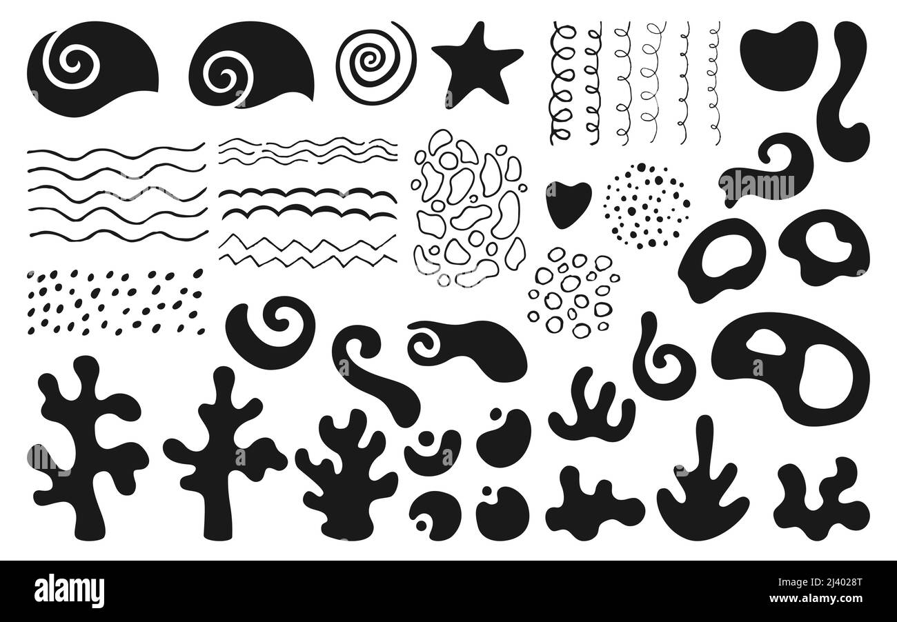 Abstract shape silhouette marine objects set. Organic forms underwater ...