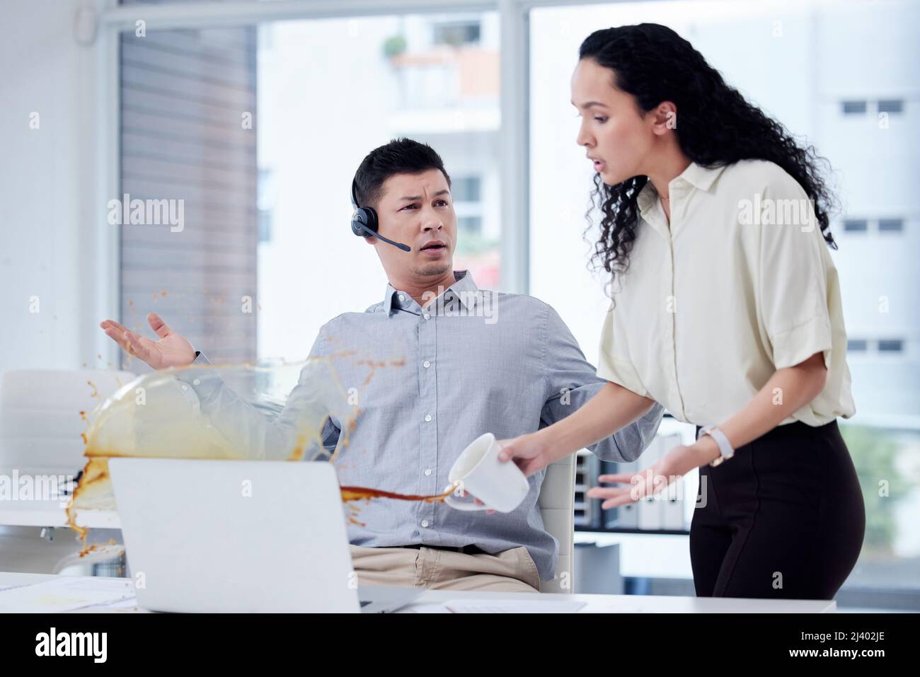 Female spilling coffee tea hi-res stock photography and images - Alamy