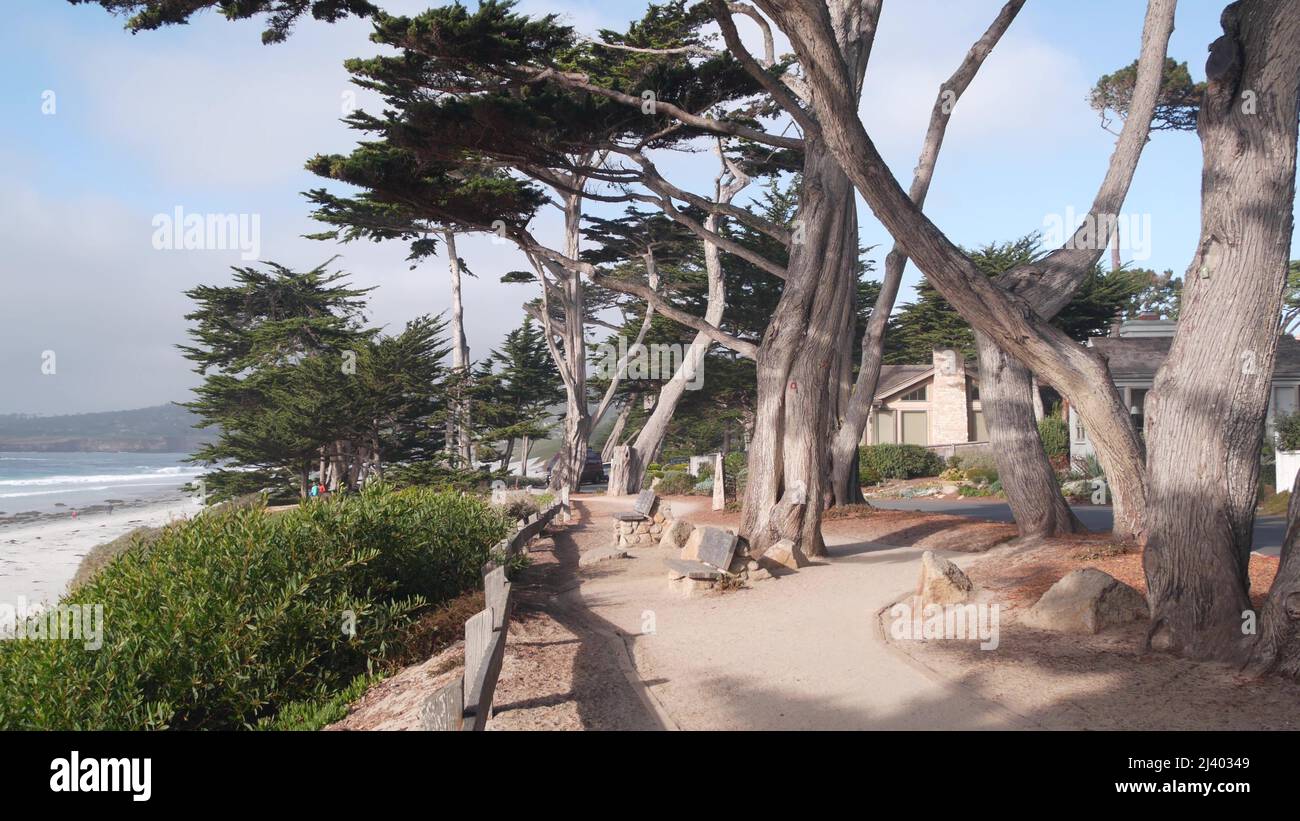 Promenade path, walkway, trail or footpath, ocean sandy beach in Carmel ...
