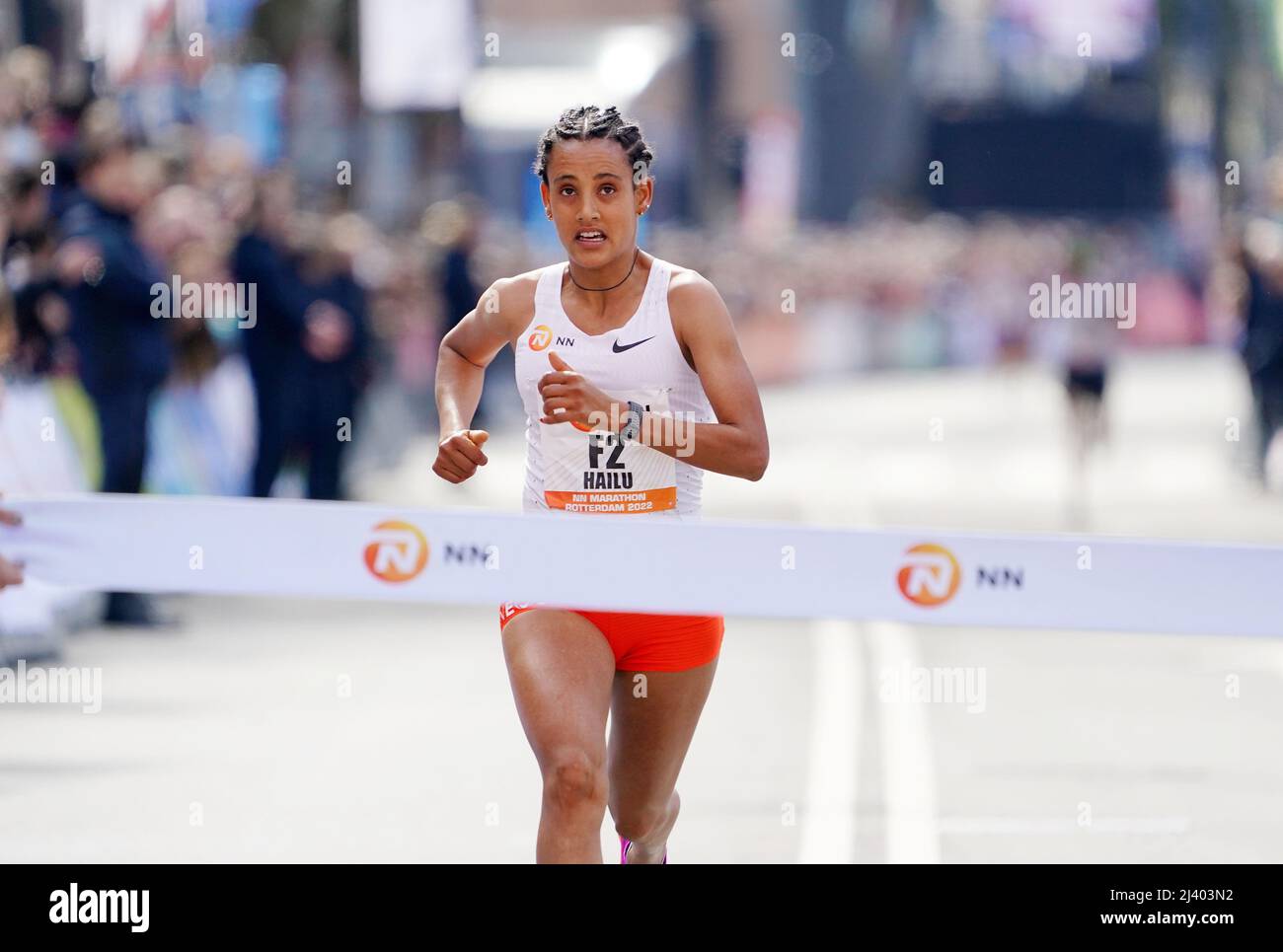 Haven Hailu (ETH) finishes first at women during NN Marathon of ...