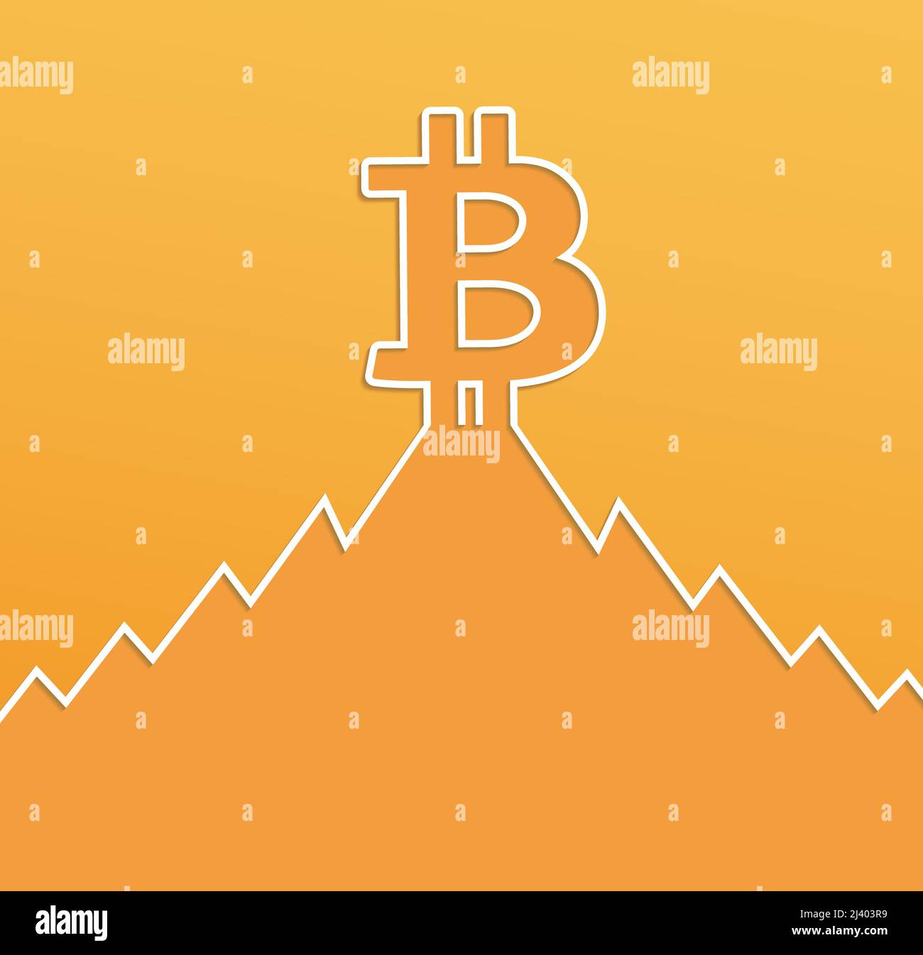Bitcoin symbol with a graph on top of a mountain, blank Stock Photo - Alamy