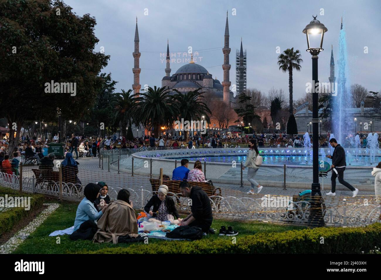 Istanbul, Turkey. April 10, 2022: Muslim worshipers break their fast ...