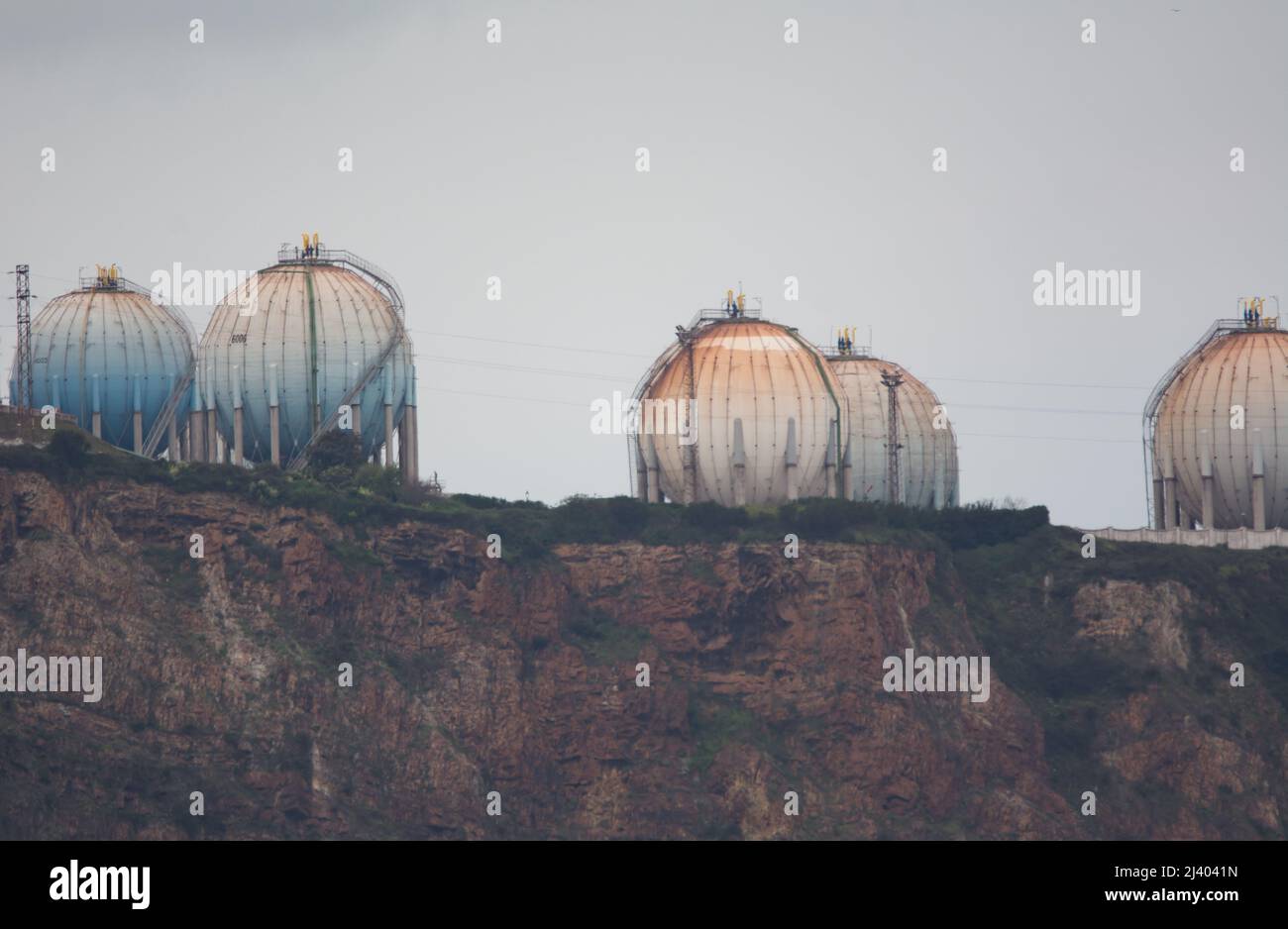 Gas tanks off the coast of Spain Stock Photo - Alamy