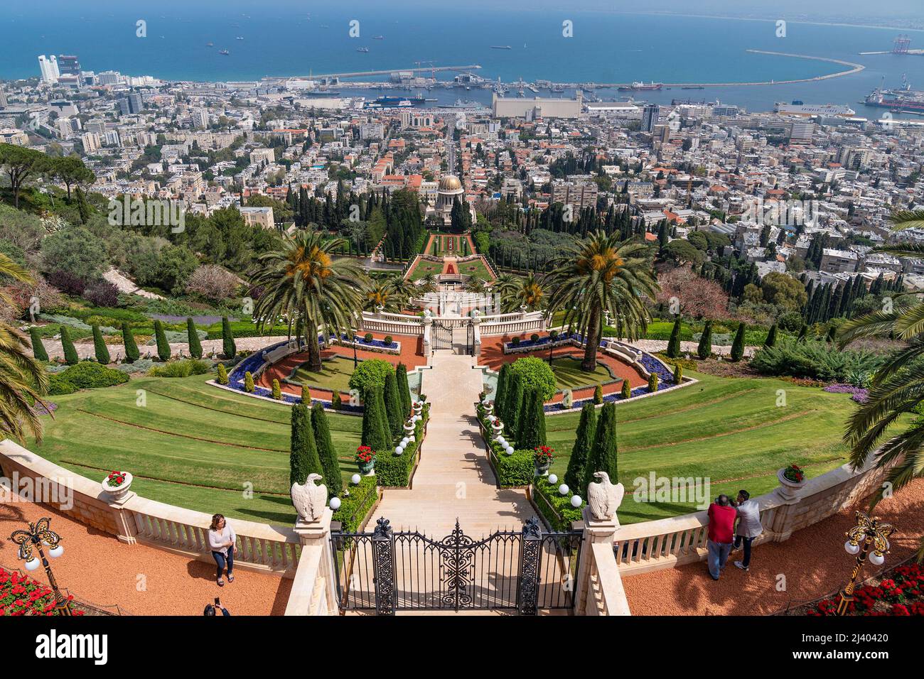 Haifa, Israel. 10th Apr, 2022. View of gardens of the Shrine of the Bab ...