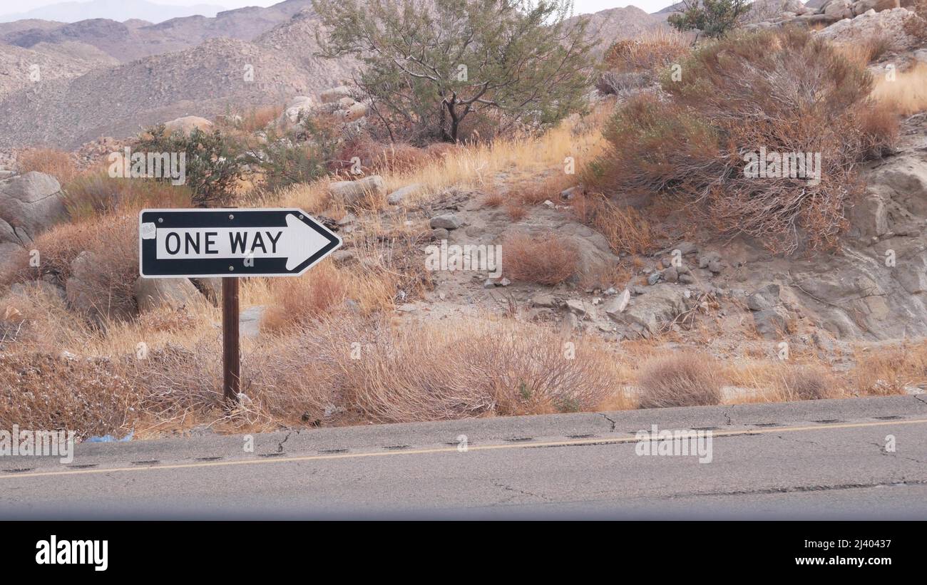 One way road transport sign with arrow on roadside or wayside, highway ...