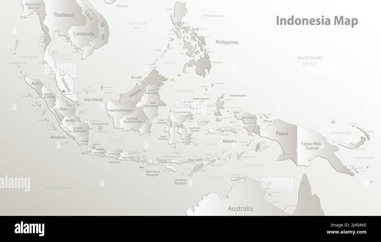 Indonesia map, individual regions with names and capital city, card ...