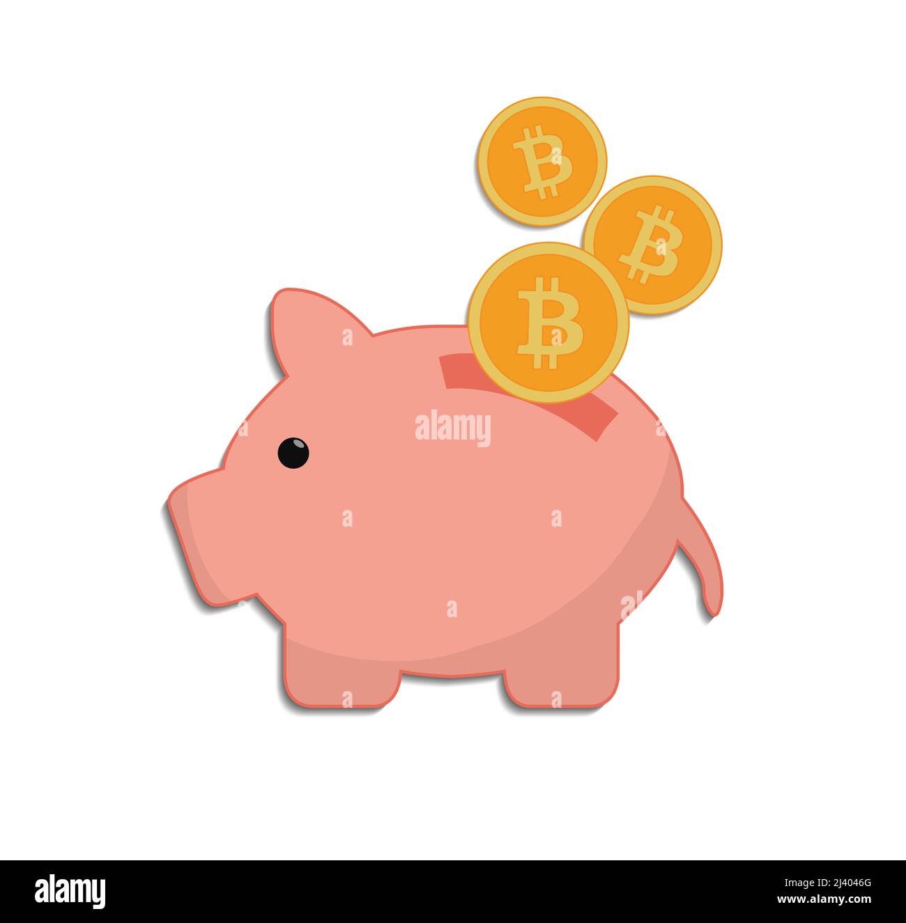 Saving piggy bank whit Bitcoin coins symbol, white on background vector ...