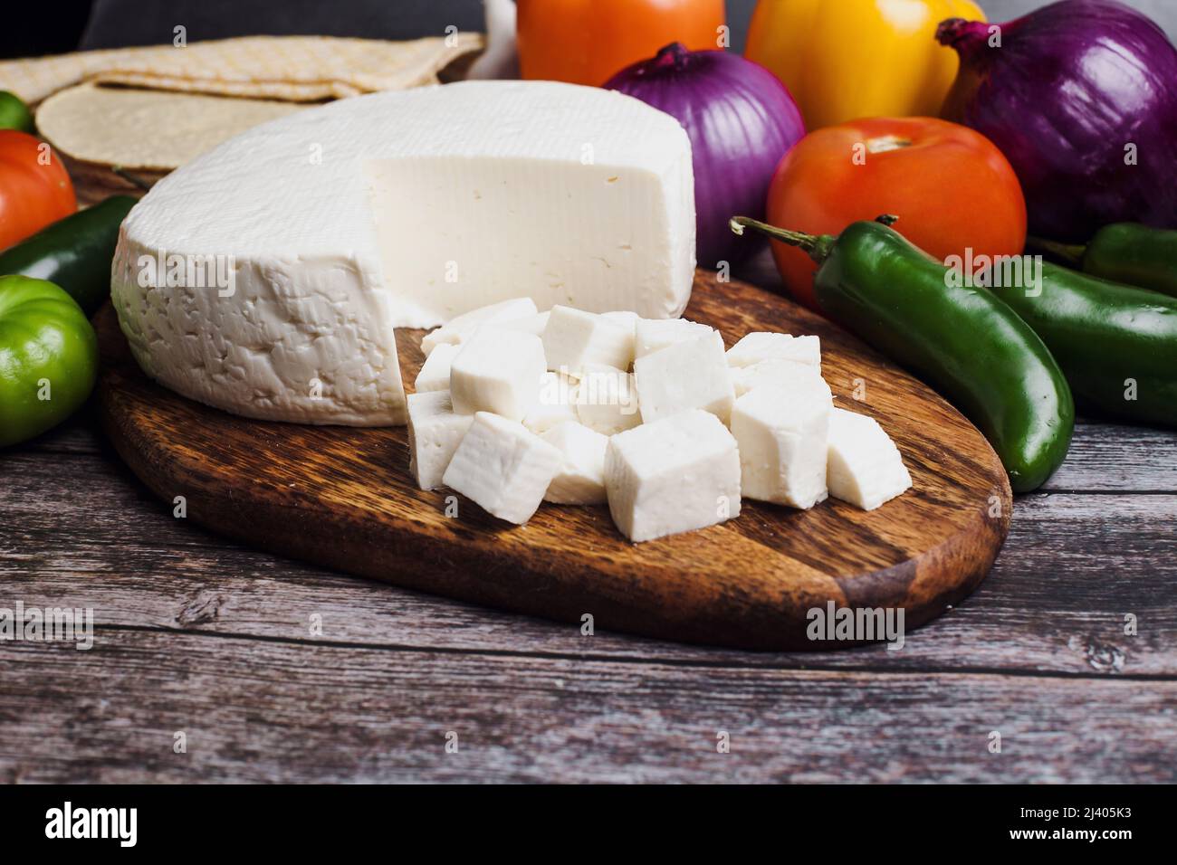 Mexican white panela cheese with fresh ingredients in Mexico Latin ...