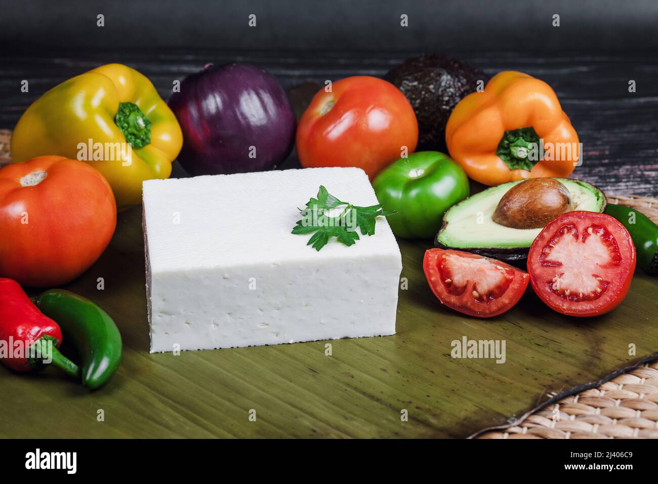 Mexican white panela cheese with fresh ingredients in Mexico Latin ...