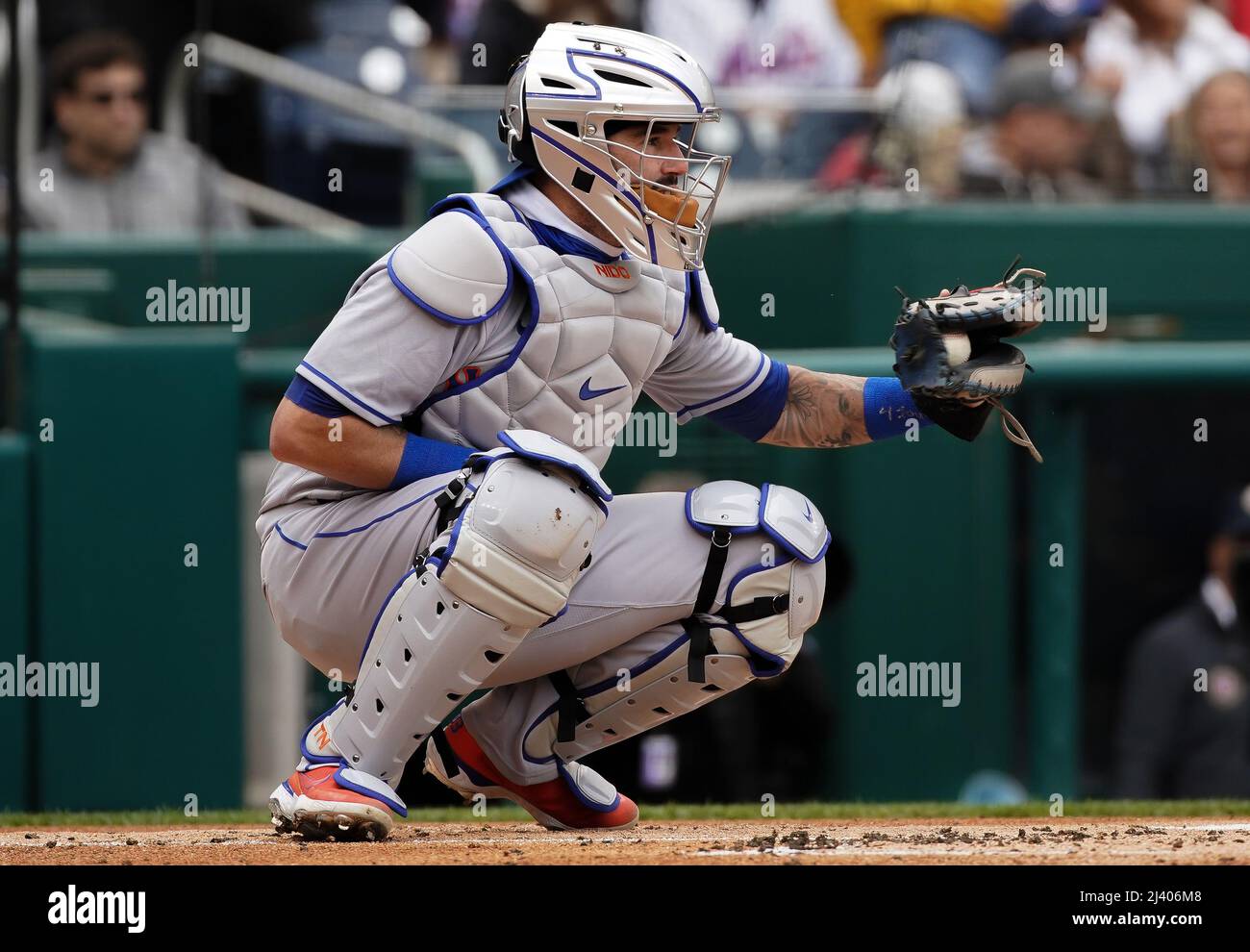 WASHINGTON, DC - APRIL 10: New York Mets catcher Tomas Nido (3) snags ...