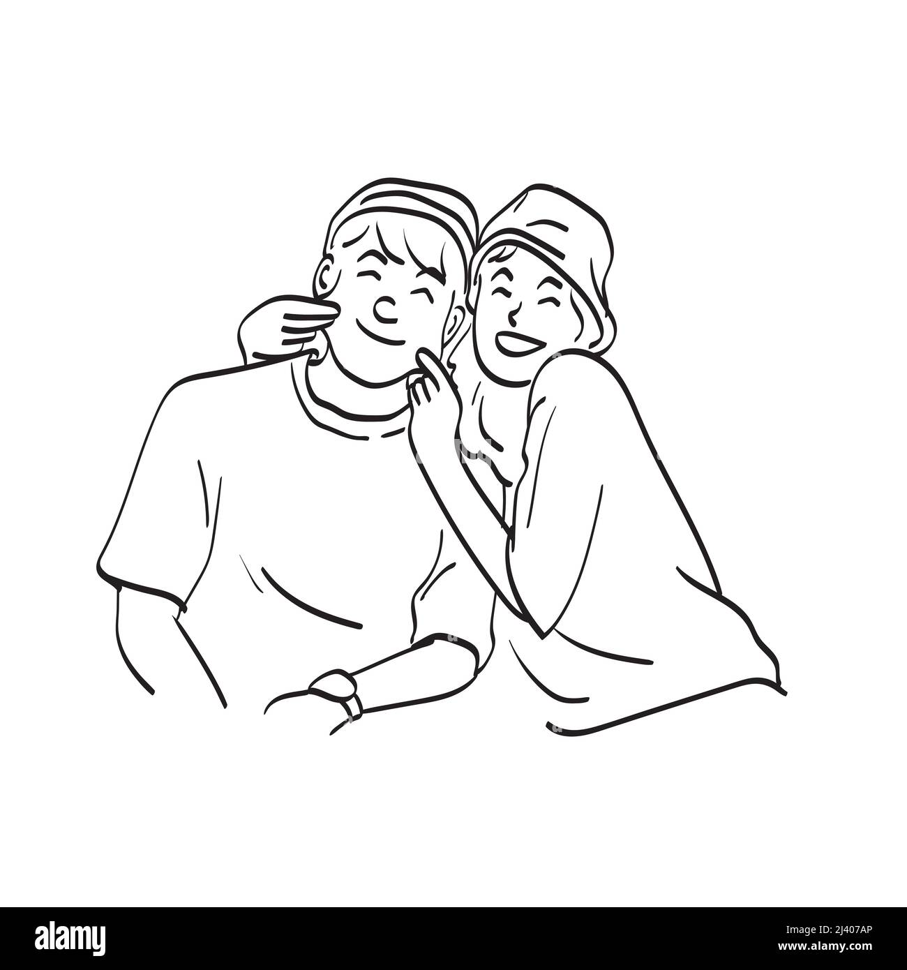 line art lover couple smiling illustration vector hand drawn isolated on white background Stock ...