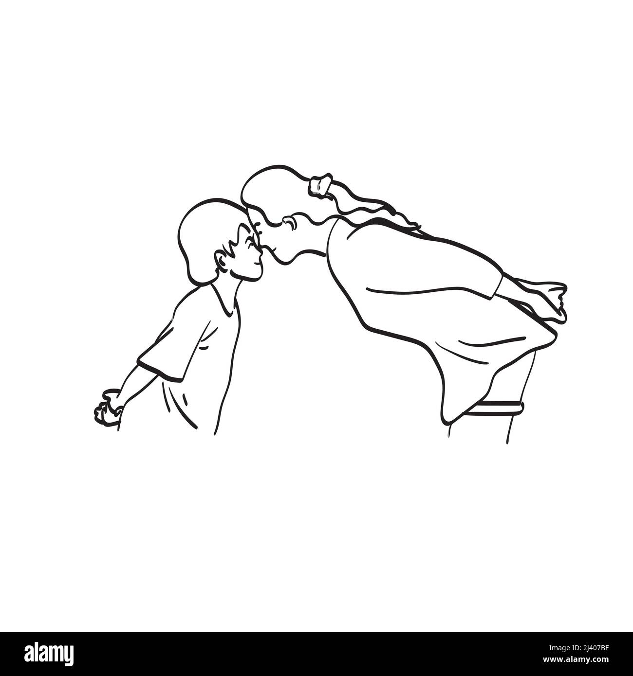 line art mother touch forehead enjoy close tender moment with son illustration vector hand drawn ...