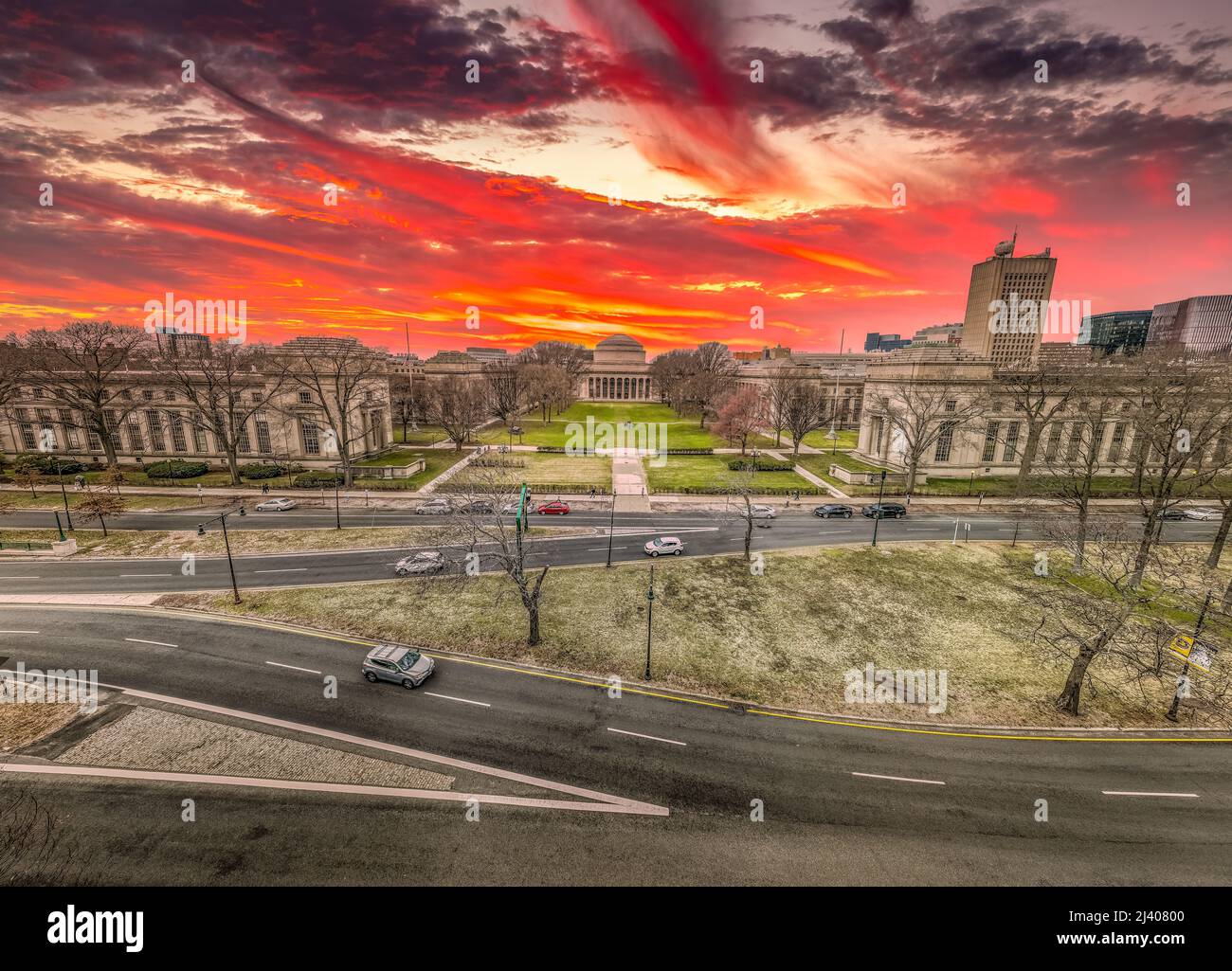 MIT campus with dramatic sunset colorful sky in Boston Stock Photo - Alamy