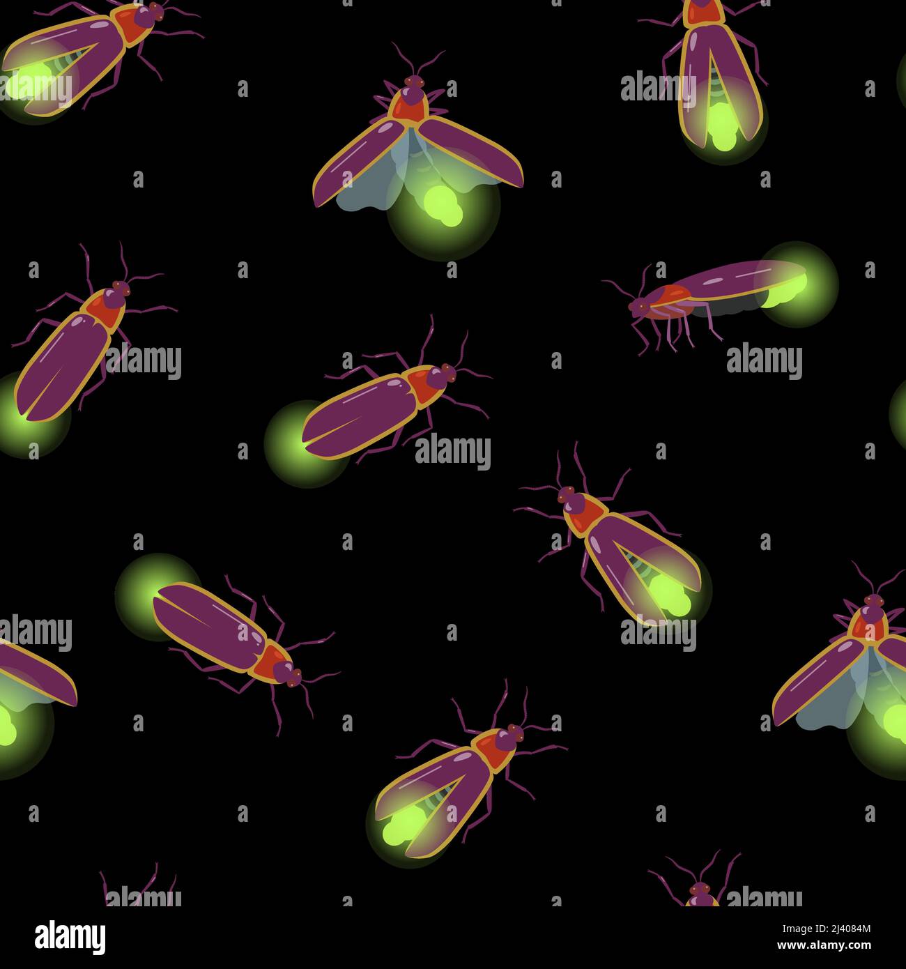 Seamless pattern with firefly beetle flying with different angles for textile and design Stock ...
