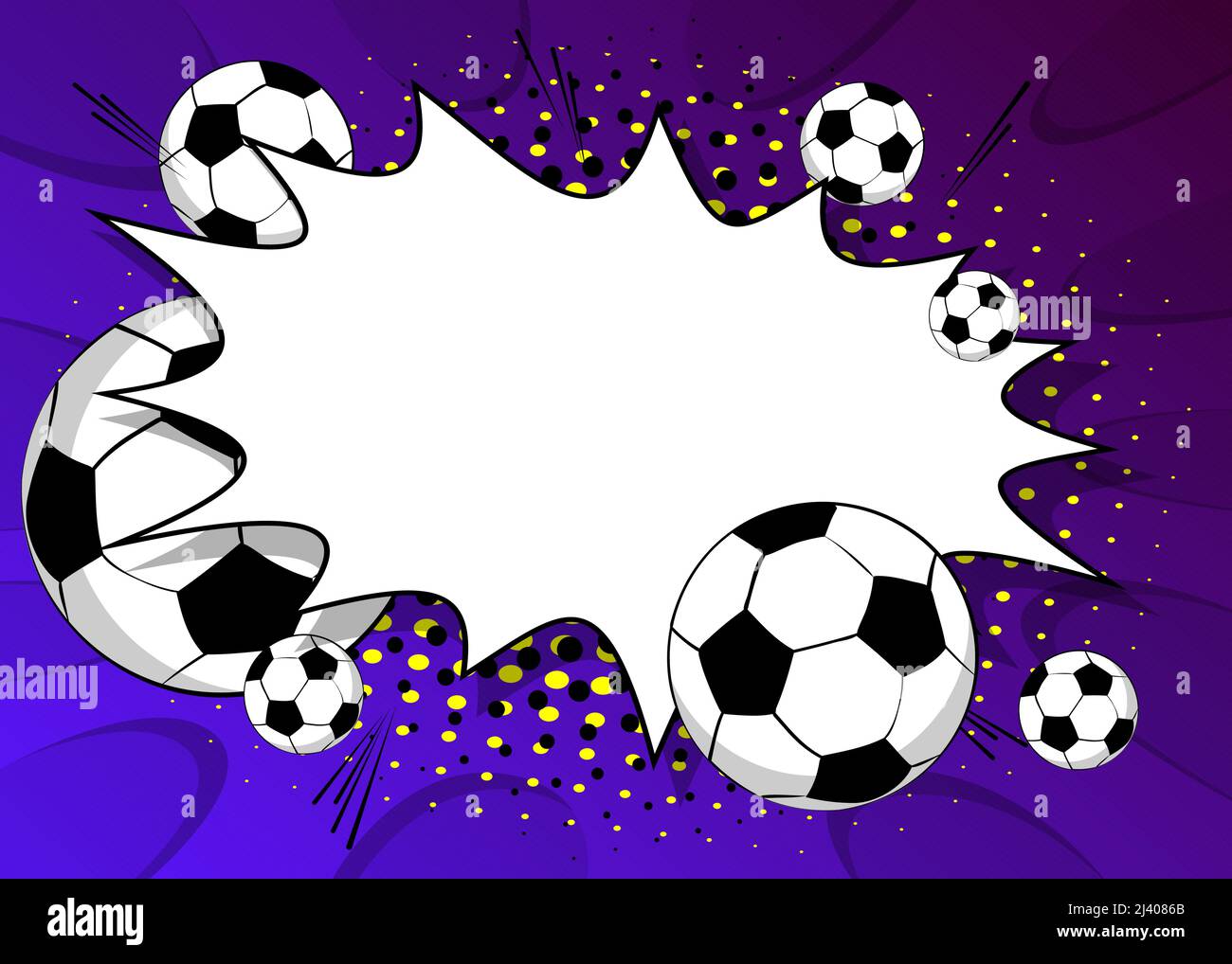 Comic book poster with football ball. Soccer balls on comics backdrop ...