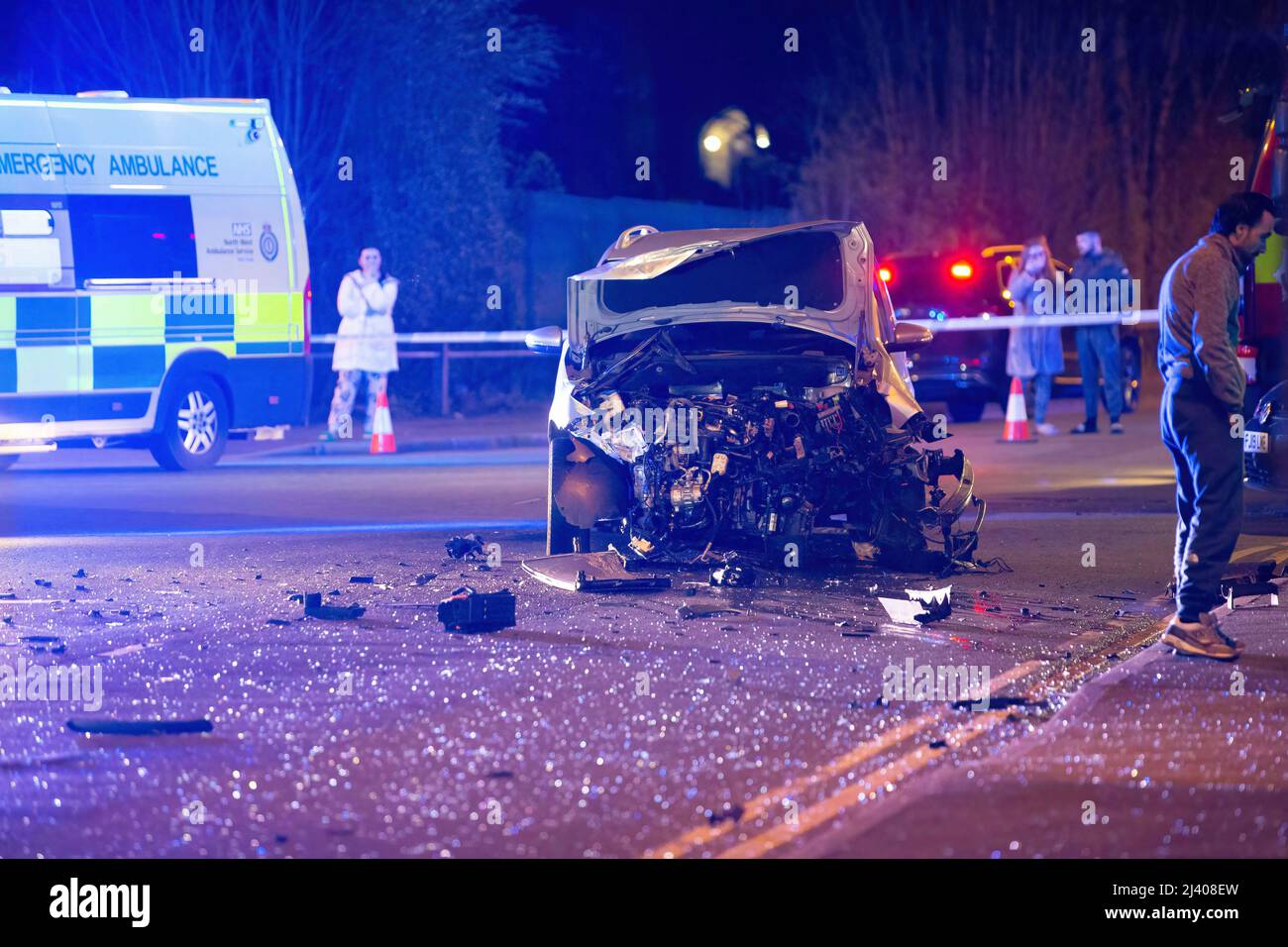 Middleton, UK. 10th Apr, 2022. A view of a taxi that had its engine ...