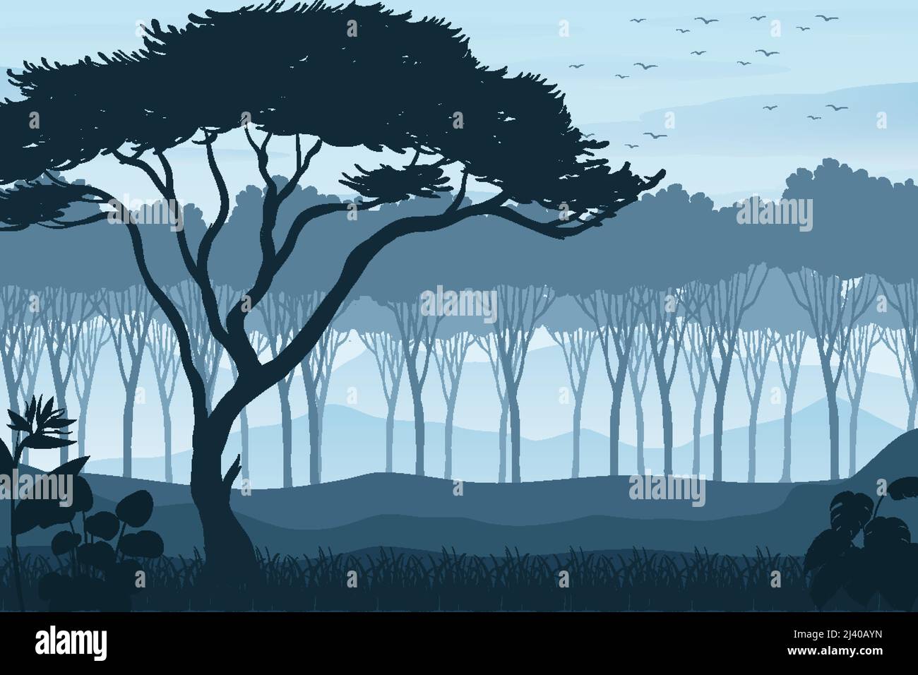 Silhouette shadow of forest scene illustration Stock Vector Image & Art ...