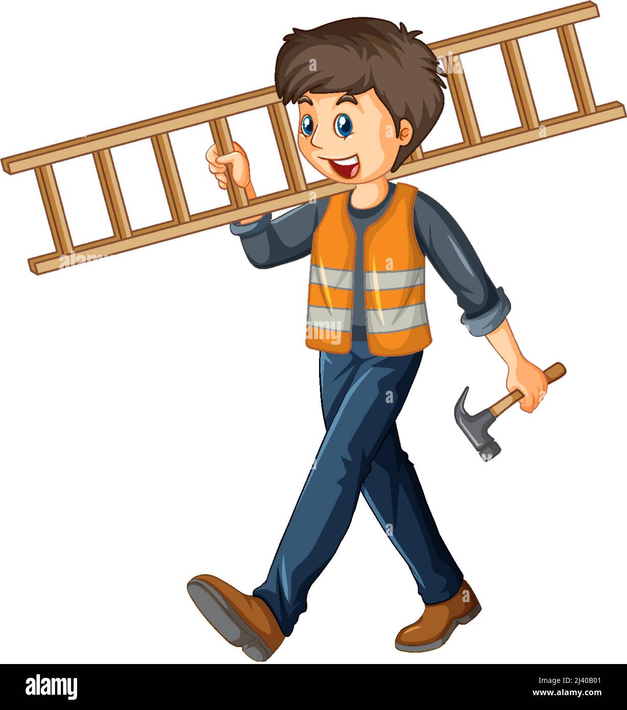 A construction worker holding ladder illustration Stock Vector Image ...