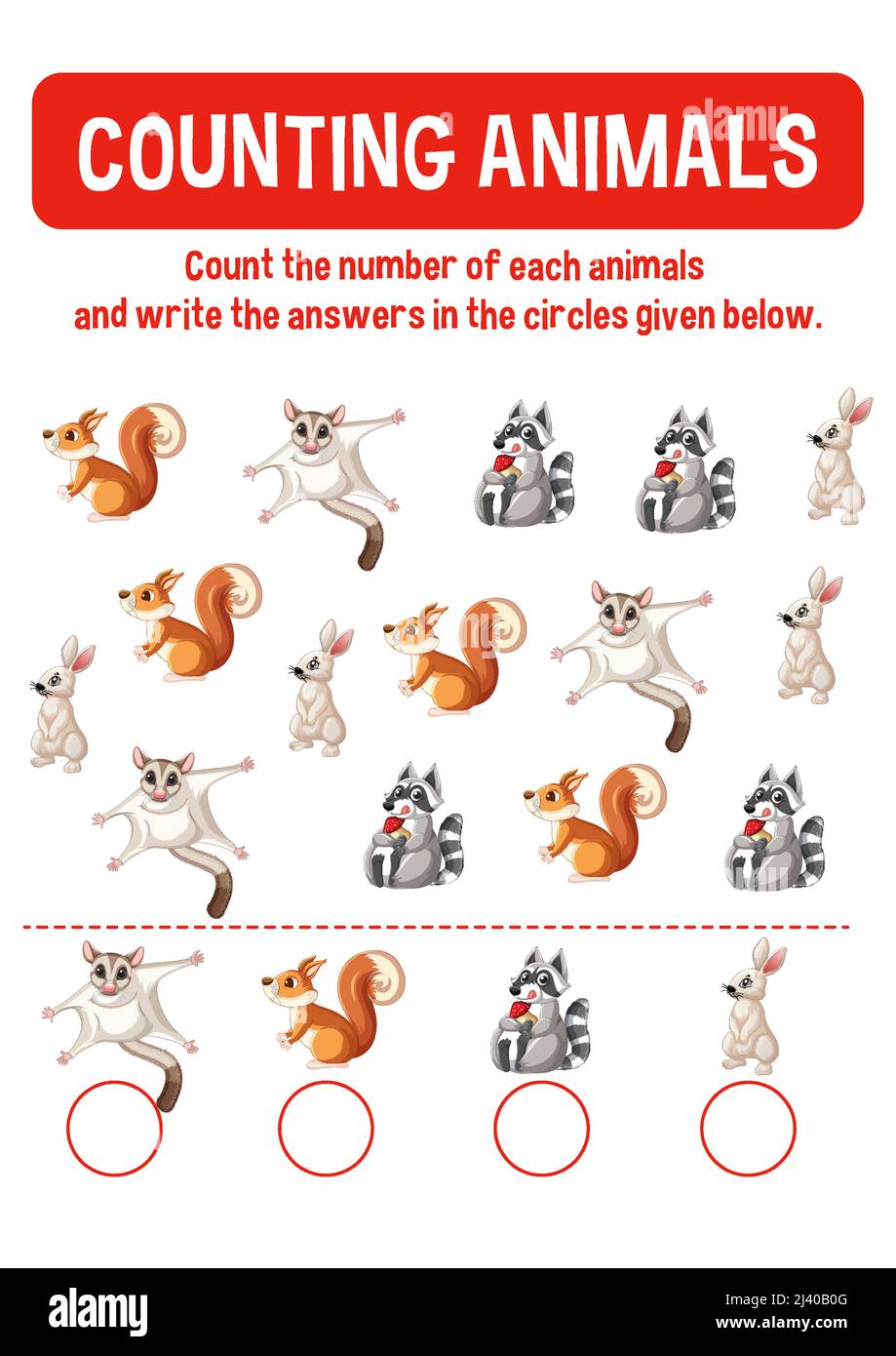 Worksheet design for counting animals illustration Stock Vector Image ...