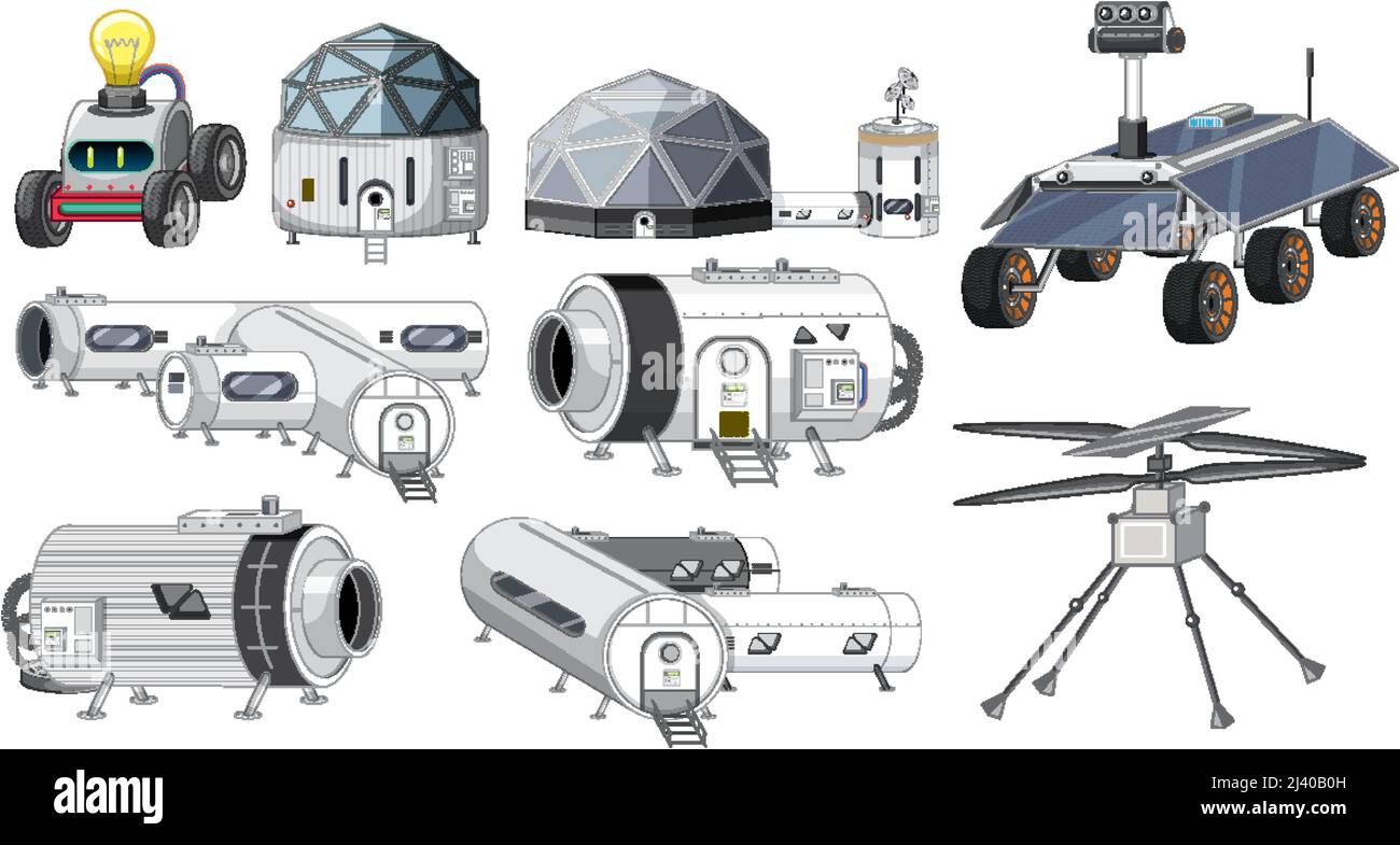 Set of spaceship and satellite objects illustration Stock Vector Image ...