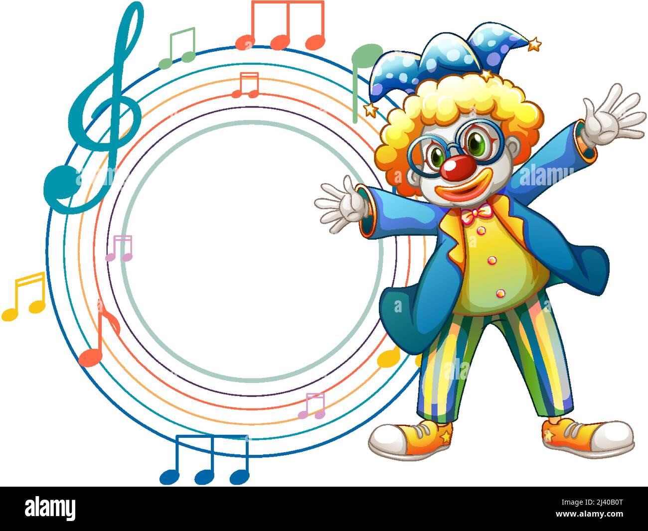 Cute clown with blank music note template illustration Stock Vector ...