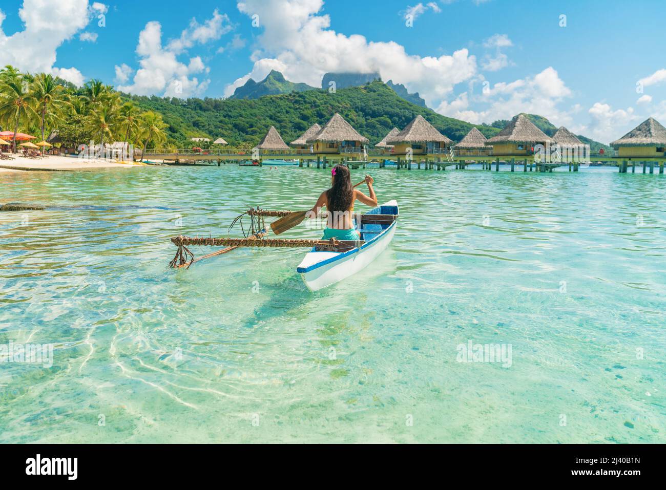 French Polynesia Tahiti travel vacation concept. Outrigger Canoe ...