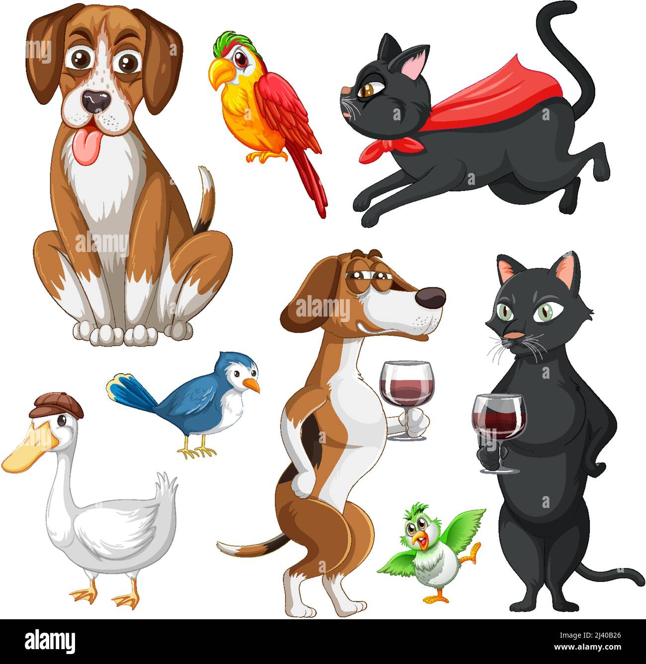 Set of different domestic animals on white background illustration ...